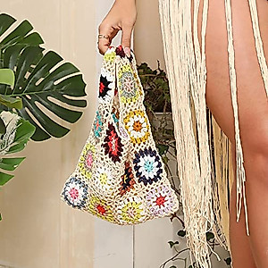 WYKDD Flower Crochet Wrist Bags for Women Handbags Women's Shoulder Bags Handmade Hollow Waistlets Purses Small Tote (Color : Black, Size : 1)