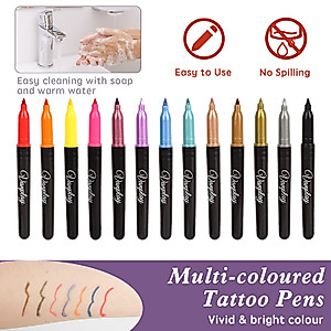 Temporary Tattoo Pen Tattoo Markers Tattoo Kit Face Paint with 15 Tattoo Pens 5 Tattoo Stencils and 2 Tattoos Stickers Gifts for Teenage Girls Boys Adults Easter Halloween Christmas Gifts