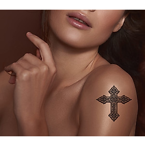 Dopetattoo 6 Sheets Temporary Tattoo Cross Tattoo Fake Tattoos Neck Arm Chest for Women Men Adults