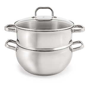 BergHOFF Belly Shape 18/10 Stainless Steel 9.5 inches Stockpot 5.5qt., Glass Lid with Steam Vent, Fast, Evenly Heat, Induction Cooktop Ready