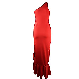 Bravetoshop Women's Sexy One Shoulder Ruffle Maxi Dresses Bridesmaid Wedding Formal Evening Gown Cocktail Party Dress (Red,M)