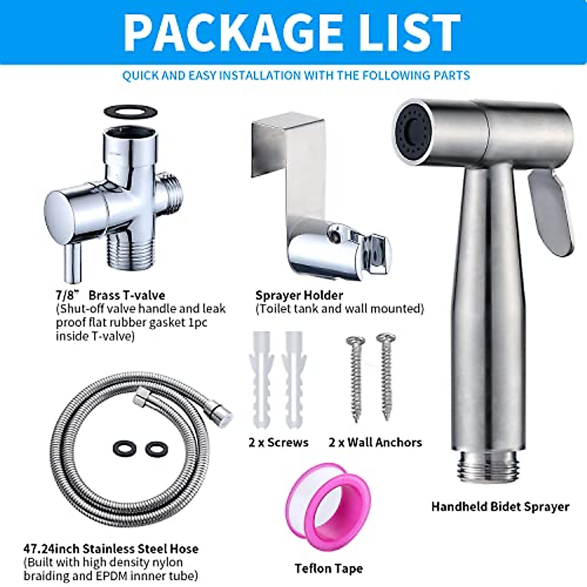 Bidet Sprayer for Toilet,Stainless Steel Handheld Bidet Shattaf Toilet Spray,Baby Cloth Diaper Sprayer Kit, Bathroom Toilet Bidet Attachment Set for Bathing Pets Feminine Hygiene