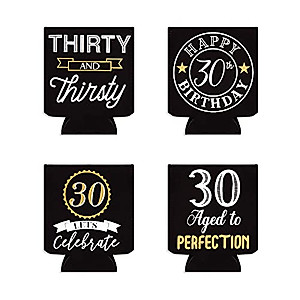 30th Birthday Beer Can Cooler Sleeves Cheers to 30 Years Variety (12 Pack)