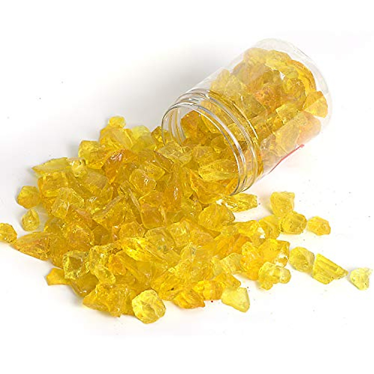 High Luster Reflective Fire Glass Gravel,Fire Gems,Fire Drops,Fire Glass Pebbles Stones Beads Chips for Fire Pit Fish Tank Aquarium Garden,1-2cm,540g/1.19lb (Yellow)