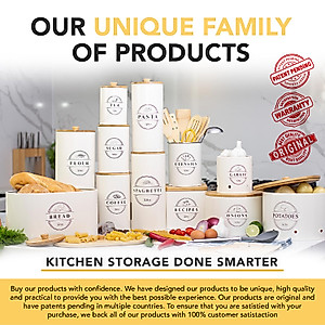 Kito LIVING Canister Sets For Kitchen Counter, 3 Piece Garlic Potato Onion Keeper Kitchen Canisters for Pantry Organization and Storage Bins with Wooden Bamboo Lids, Kitchen Organization (Cream)