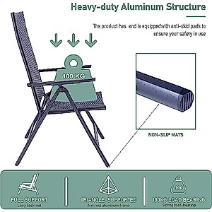 Homey Folding Patio Chairs, No Assemble Chair with Aluminum Frame Adjustable Backrest for Outdoor Camping, Porch, Balcony Portable Chairs, Set of 2 (Gray)
