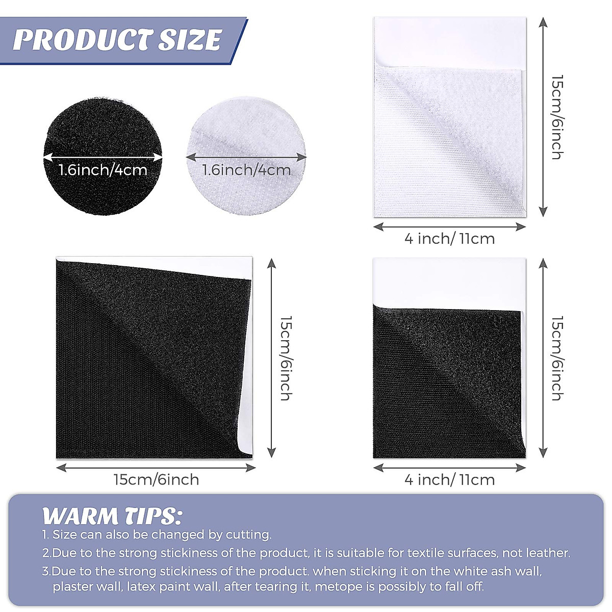 24 Pieces Self Adhesive Non-Slip Cushion Pad for Couch, Keeping Sofa Cushions from Sliding, Hook Loop Tape Gripper Keep for Sheet, Carpet, Seating Cushions, 6 x 6 inch, 4 x 6 inch, 1.6 x 1.6 inch