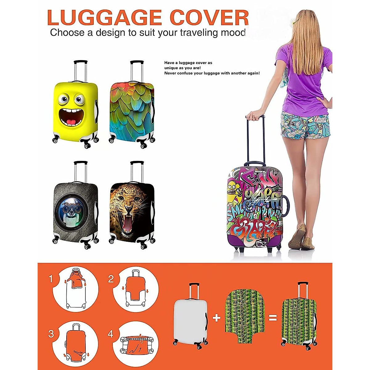 BIGCARJOB Funny Giraffe Printed Fabric Luggage Protective Cover for 26-28 inch Trolley Case Suitcase Dust Cover Travel Accessories