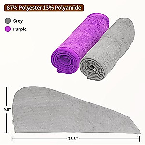 NEXCOVER Microfiber Hair Towel, 2 Pack (Grey+Purple) 9.8 inch X 25.5 inch Hair Turbans,Ultra Absorbent,Fast Drying Hair Towel Wraps,Head Towels for Women Wet Hair,Long,Curly,Thick,Frizzy Hair