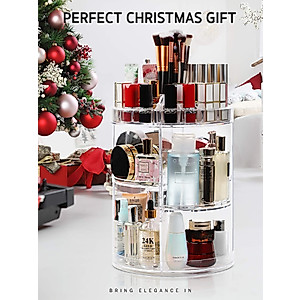 Syntus 360 Rotating Makeup Organizer, Thicker Acrylic Adjustable Bathroom Makeup Spinning Holder Rack, Transparent Larger Capacity Cosmetic Storage Box Fits Makeup Brushes, Lipsticks