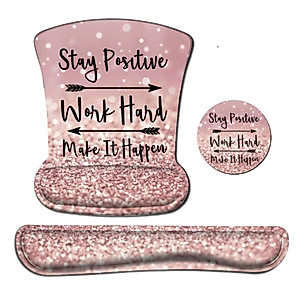 iCasso Ergonomic Mouse Pad with Wrist Support Set, Keyboard Wrist Rest+ Mouse Wrist Rest Pad + Coaster, Non-Slip Base Cute Mouse Mat, Pain Relieve Desk Mousepadfor Computer (Pink Stay Positive)