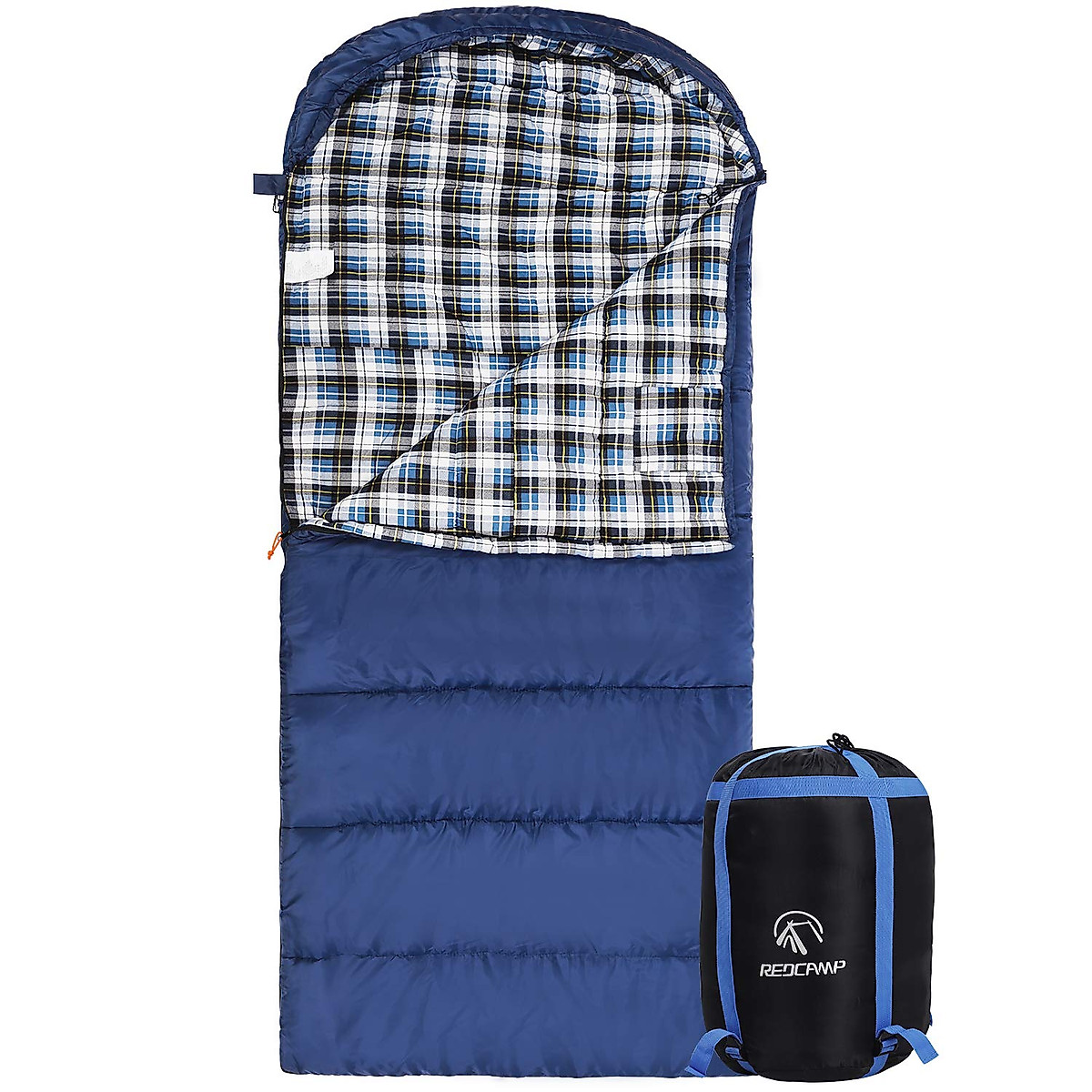 REDCAMP Cotton Flannel Sleeping Bag for Adults, XL 32/41/50F Comfortable, Envelope with Compression Sack Blue 3lbs (91"x35")