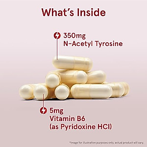Jarrow Formulas N-Acetyl Tyrosine 350 mg, Brain Support Supplement, Dietary Supplement, Contains Vitamin B6 for Amino Acid Metabolism, 120 Capsules, 120 Day Supply