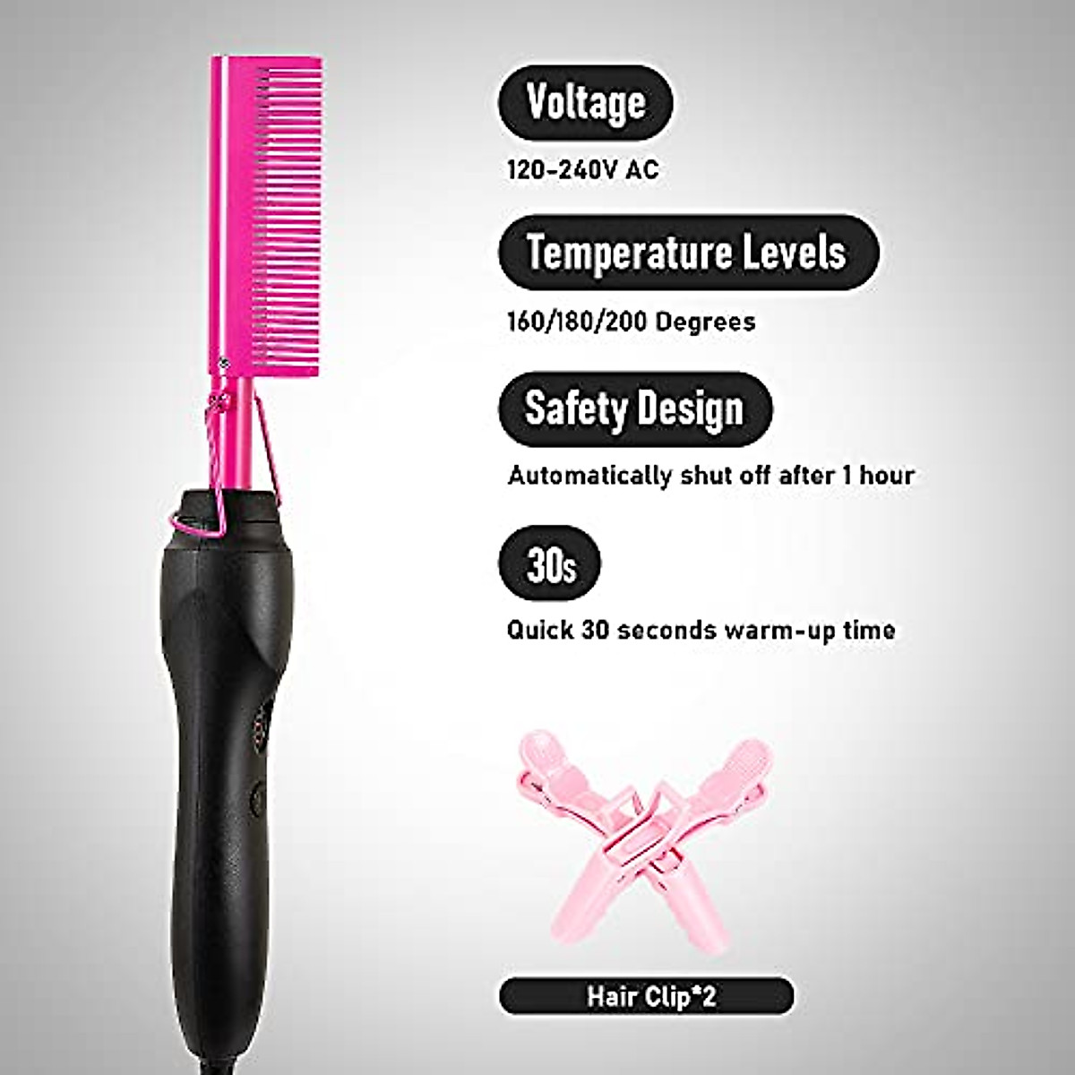 Electric Hot Comb for Wigs, Straightening Comb, Plug-In Hair Straightener for Black Hair