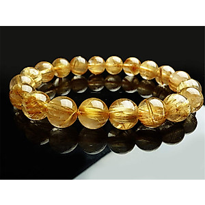 Muko Gemstone 10mm Genuine Natural Brazil Gold Rutilated Quartz Crystal Wealthy Round Beads Women Men Bracelet AAAA