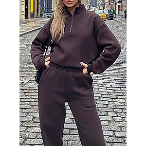 Aleumdr Womens Oversized Half Zip Pullover Long Sleeve Sweatshirt Jogger Pants Lounge Sets 2 Piece Sweatsuit with Pockets Blue-Grey Large