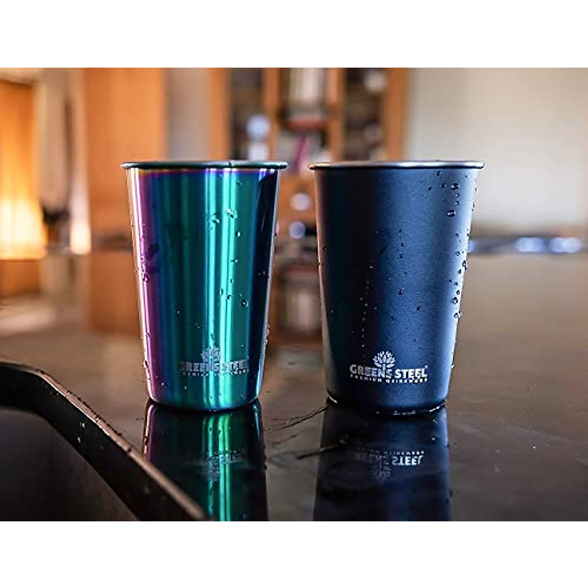 Stainless Steel Cups 16 oz Pint Tumbler (4 Pack) - Premium Metal Drinking Glasses | Stackable Durable Cup (16 oz Rainbow)
