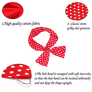 AHONEY 4 Pack Bandanas For Women, Wire Headband Retro Bowknot Polka Dot Wire Hair Holders Red Hairband, 4 Pieces