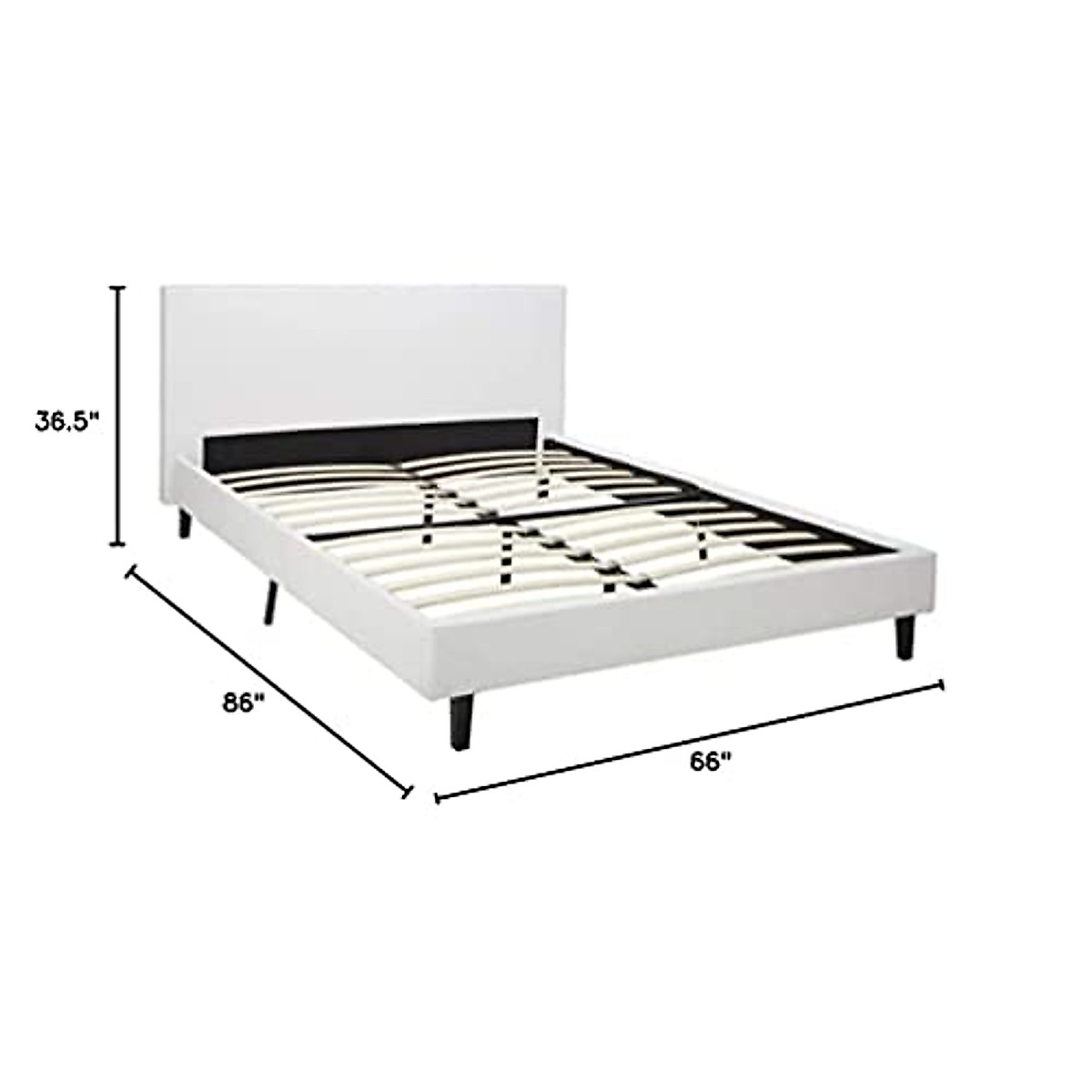 Modway Anya Upholstered White Platform Bed with Wood Slat Support in Queen