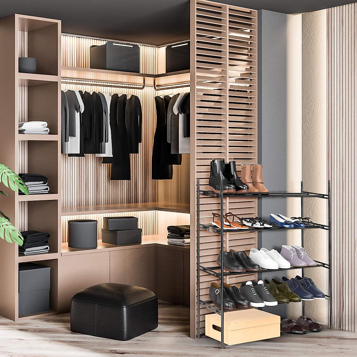 Simple Houseware 4-Tier Stakable Shoe Racks with Extendable Shelves, Black