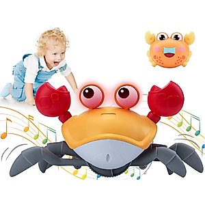 Growinlove Baby Crawling Crab Musical Toy, Toddler Electronic Light Up Crawling Toy with Automatically Avoid Obstacle, Walking Crab Toy for Toddler Babies Boys Girls