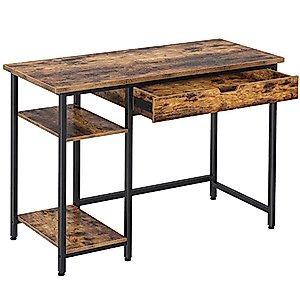 Rolanstar Computer Desk with Shelves and Drawer, 39" Home Office Writing Desk, Laptop Study Table Workstation, Retro Industrial Design, Stable Metal Frame, Rustic Brown