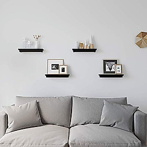 Ballucci Set of 2 Classic Floating Wall Shelves, Wooden Wall Mounted Ledges for Living Room, Bedroom, Bathroom, Kitchen, Office, 16 Inches - Black