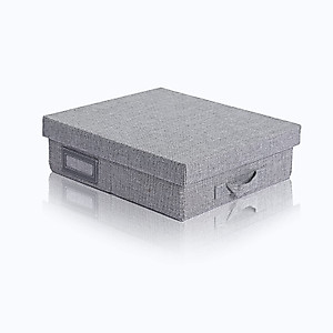 Mocolerno Linen Scrapbook Storage Box Photo Boxes Storage Document Letter File Box with Lid 14'' x 13''x 4'' Gray (1 pack)