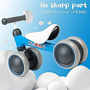 Baby Balance Bikes for 1 Year Old Boys Girls, Toddler Bike 10-24 Months Baby Riding Toys with 4 Wheels, No Pedal Anti-Drop Baby Walker Bicycle, Baby's First Bike First Birthday Gift Christmas