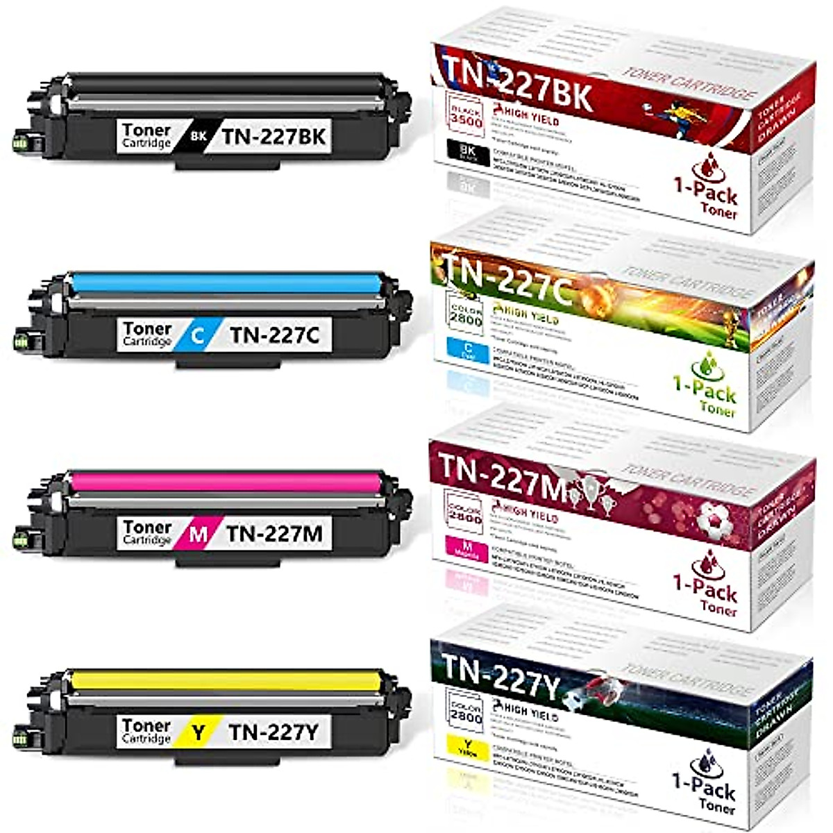 DRAWN 4-Pack TN227BK TN227C TN227M TN227Y Toner Cartridge Compatible Replacement for Brother TN-227 TN227 HL-3230CDW 3270CDW 3290CDW MFC-L3710CW L3730CDW DCP-L3510CDW Printer Cartridge (1BK+1C+1M+1Y)