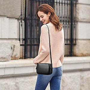 Small Crossbody Bags for Women Genuine Leather Crossbody Purses Trendy Clutch Purse Shoulder Handbag (Black)