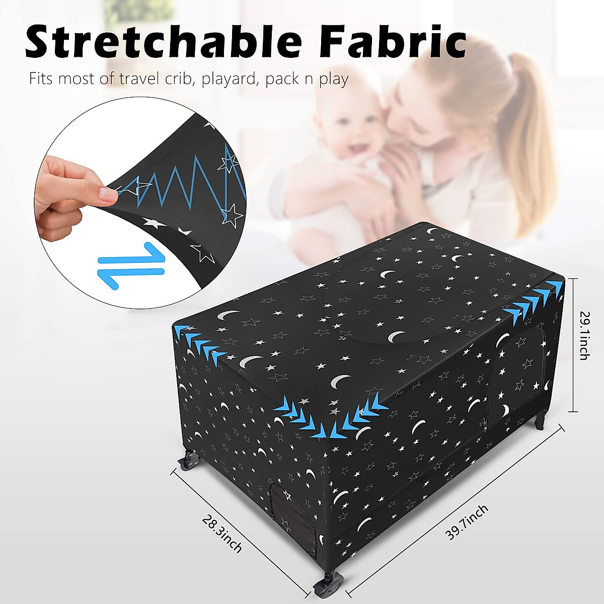 HOSEASCA Crib Blackout Cover, Baby Blackout Tent, Baby Canopy for Crib with 2 Mini Fan Pouch for Age 4 Months and Up, Breathable Pack N Play Blackout Cover for Travel Home Hotel