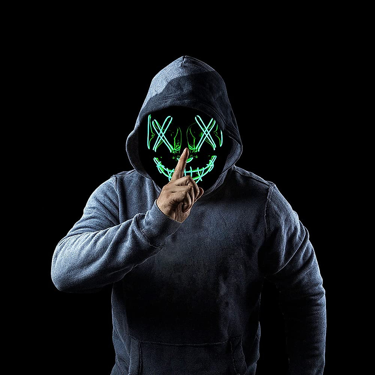 OU-BAND LED Halloween Mask, Purge Mask Costume, Scary Hacker Mask for Halloween, Masquerade Cosplay Light Up Face Mask for Men Women Kids, Carnival, Gifts