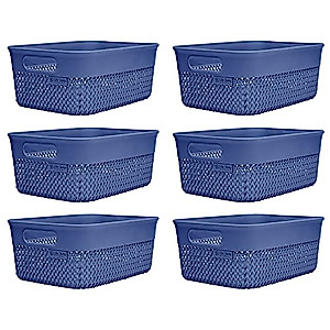 Life Story Lightweight Heavy Duty Storage Woven Trendy Basket 10 Quarts w/Built-In Handles Blue (6 Pack)
