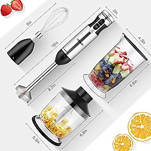 YISSVIC Immersion Hand Blender, 4 in 1 9 Speed Stick Blender with 500ml Food Grinder 700ml Container Chopper Whisk Puree Infant Food, Smoothies, Sauces Soups (1000W 4 In 1 Silver)