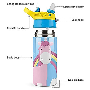 Thermos Cup 500Ml Rainbow Unicorn Insulated Water Bottle With Straw For Sports And Travel 7.5x2.7 in