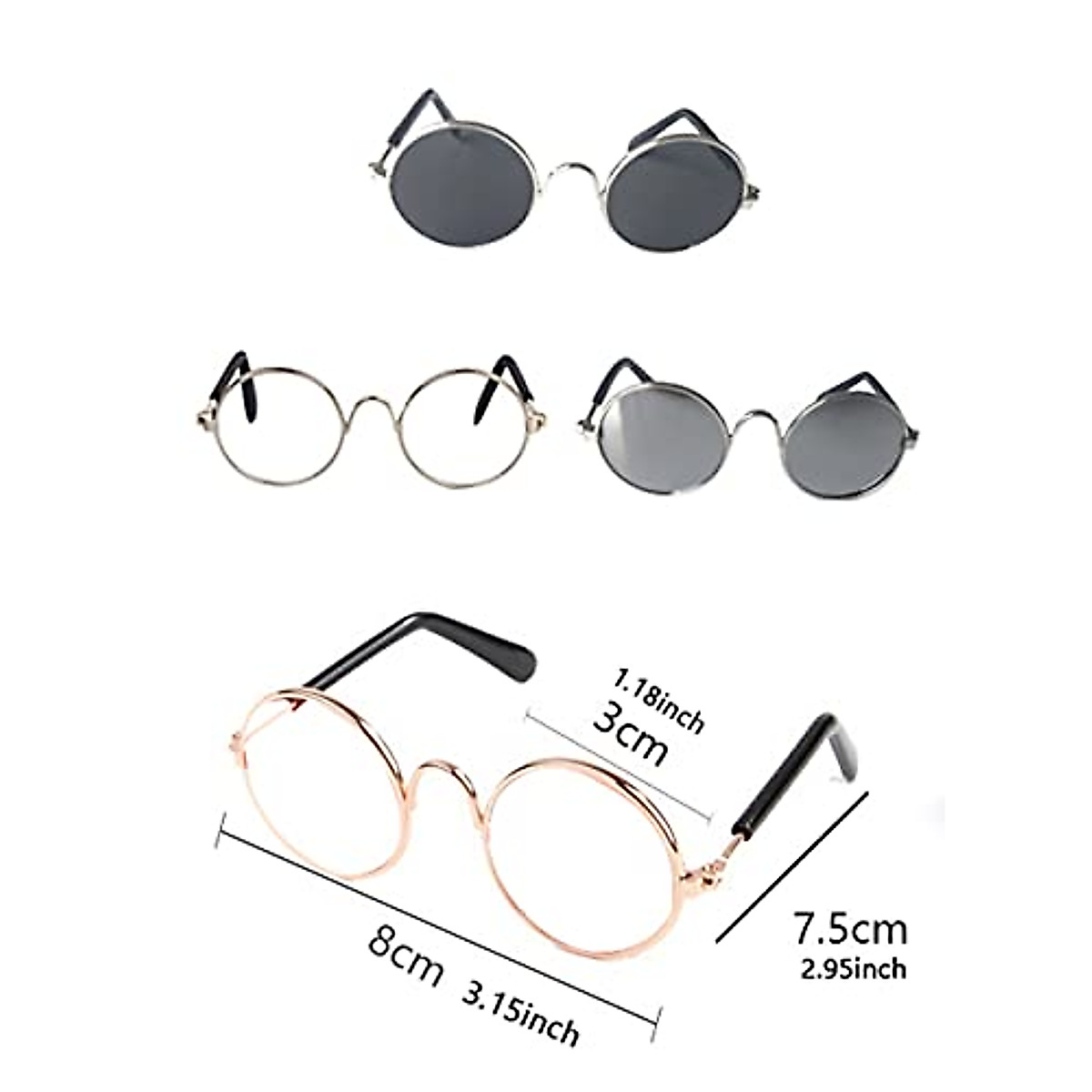 Funny Cat Sunglasses Dog Glasses Retro Circular Glasses Puppy Pet Eyewear for Halloween Cosplay Costume Photos Props