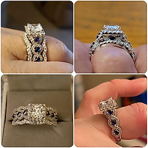 Newshe 2.5CT 925 Sterling Silver CZ Engagements Rings Wedding Bands for Women 3PCS Bridal Rings Sets Cubic Zirconia Princess Promise Rings for her Size 7