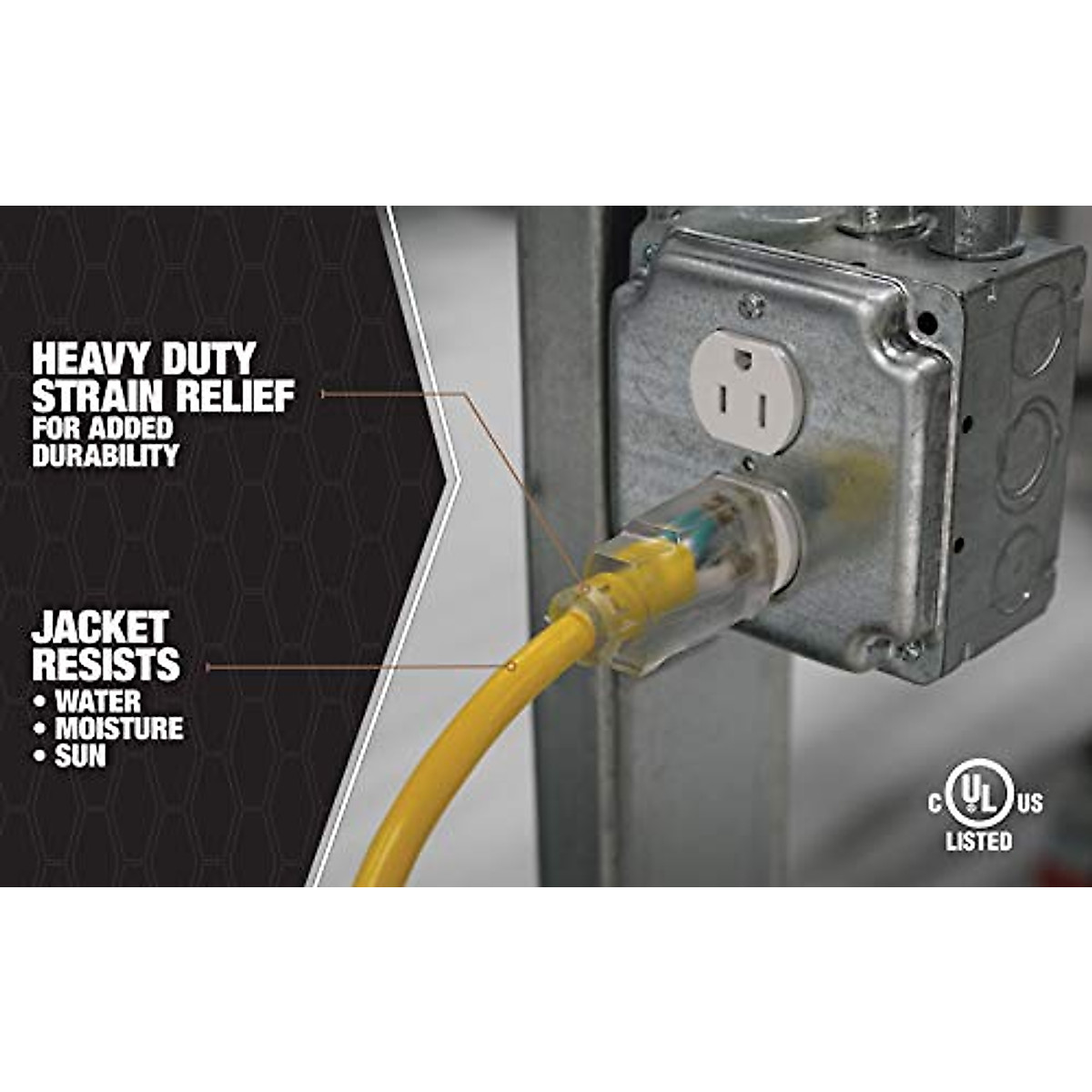 Southwire 2589 100-ft 12/3 SJTW Outdoor; Heavy Duty 3 Prong Power; Water Resistant Vinyl Jacket; for Commercial Use and Major Appliances Extension Cord; 100 ft; Yellow