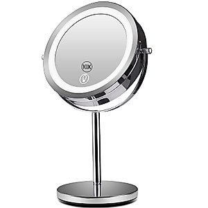 SPIGHTDEX Magnifying Mirror with Light 1x/10x Magnification，Mirror with Lights 7 Inch Double Sided，Lighted Makeup Vanity Mirror with Stand，Led Cosmetic Beauty Mirror for Tabletop Shaving Bathroom