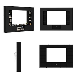 AIEGLE Lighted Entertainment Wall Unit Set with Bridge, Modern TV Stand with 3 Color Light, Up-Flip Doors & Shelves, Large Console Storage Cabinet Set for TVs Up to 70", Black (114.2"Wx11.8"Dx78.7"H)