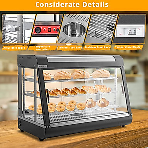 ROVSUN Pizza Warmer Food Warmer Display Countertop, Electric Commercial Food Warmer w/LED Adjustable Removable Shelves Glass Door, Pastry Display Case for Buffet Restaurant Party (35" Length-1500W)