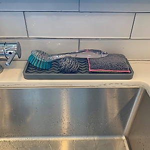 Happitasa Silicone Kitchen Sink Organizer Tray and Sponge Holder | Zigzag Style (Cool Grey, 12" x 4")