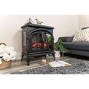 e-Flame USA 28" XL Denali Portable Freestanding Electric Fireplace Stove - 3-D Log and Fire Effect (Black)