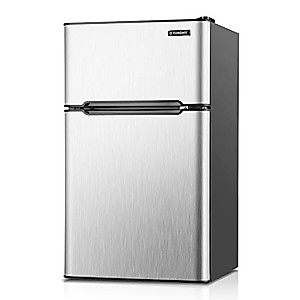 EUHOMY Mini Fridge with Freezer, 3.2 Cu.Ft Mini refrigerator fridge, 2 door For Bedroom/Dorm/Apartment/Office - Food Storage or Cooling Drinks(Silver).