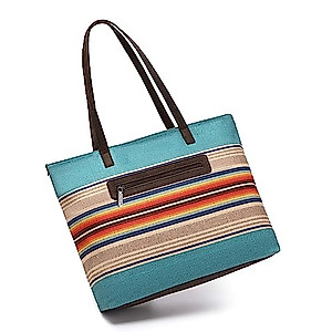 Montana West Wrangler Tote Purse Bag Aztec Canvas Shoulder Bags Native American Western Handbags for Women Genuine Leather Strap Hobo Bag WG53-8112TQ