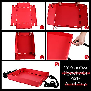 2 Pcs Wearable Party Tray Snack and Beverage Carrier Foldable Drink Carriers Drink Holder Movie Snack Trays with Strap Halloween Costume Accessory Prop with 4 Ribbons, 2 x 11 x 13 Inches (Red)