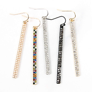 Sparkly Rhinestone CZ Lightweight Geometric Bar Statement Earrings - Multi Cubic Crystal, Acrylic Pearl Vertical Drop Dangles (Vertical Bar Drop - Silver Crystal)