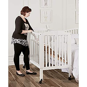 Dream On Me 3 in 1 Portable Folding Stationary Side Crib in White, Greenguard Gold Certified, Safety Wheel with Locking Casters, Convertible, 3 Mattress Heights