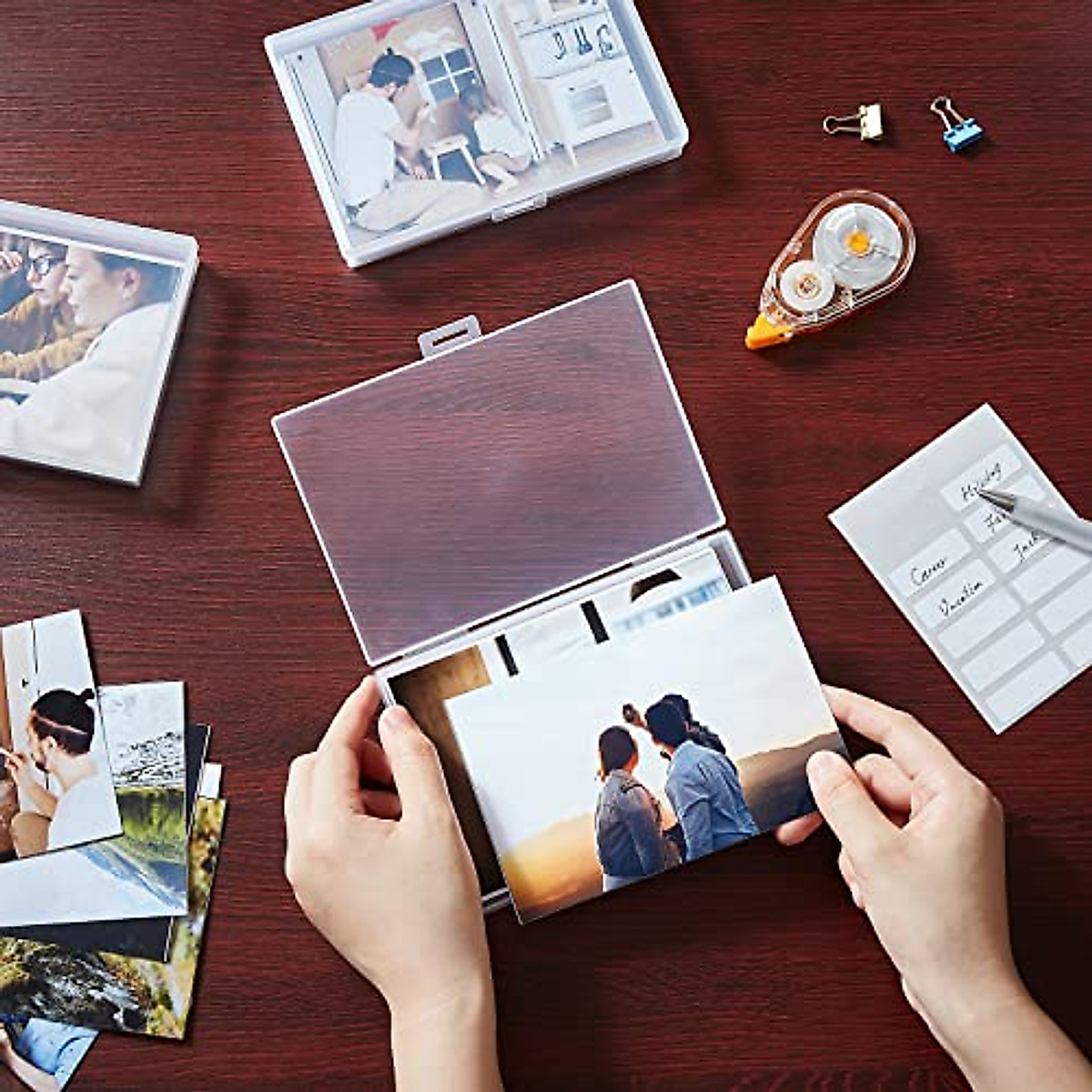 Lifewit Photo Storage Box 4x6 Photo Case, 18 Inner Photo Keeper, Clear Photo Boxes Storage, Plastic Photo Organizer Craft Storage Box for Seeds Cards Pictures Stamps with 1 Sheet Label Sticker